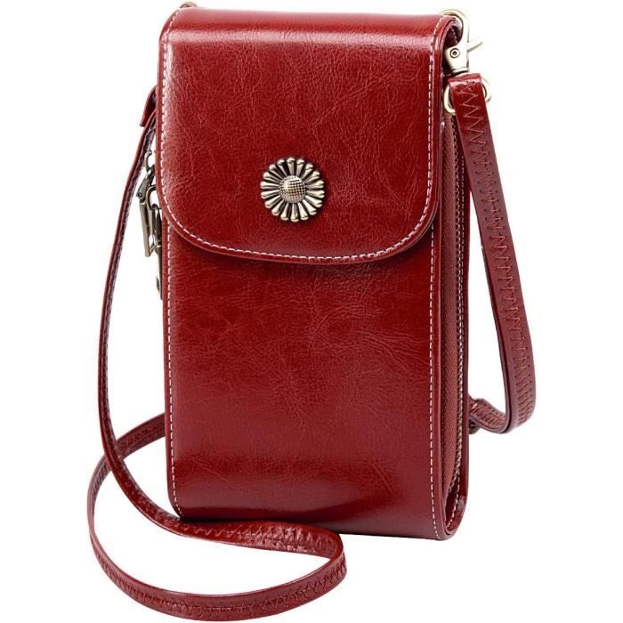 Sac Téléphone Portable Femme en Cuir Petit Sac à Bandoulière pour Téléphone avec Porte Carte et