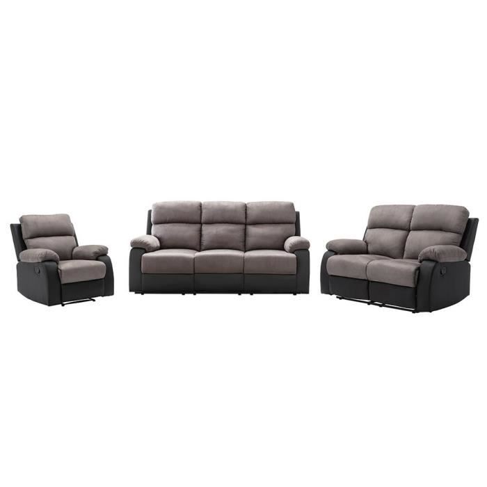 Canapé places relax en microfibre et simili TOLZANO Gris et noir Cdiscount Maison