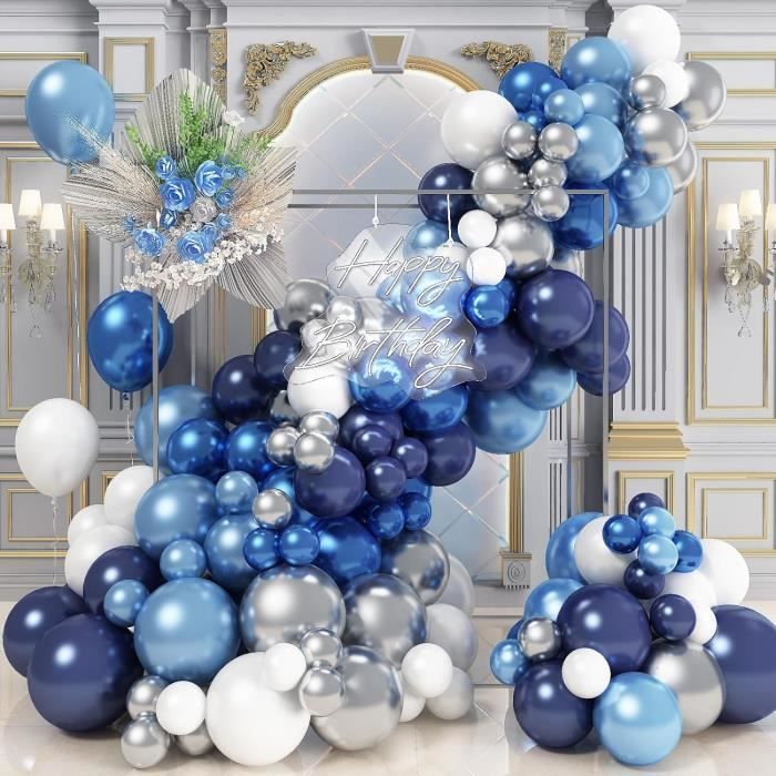 Kit D Arche De Ballons Bleus Blancs Et Argentés Guirlande De Ballons