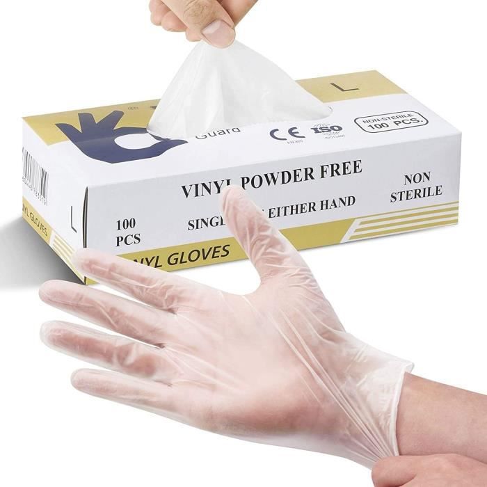 Boîte De 100 Gants Multi Usages En Vinyle Non Poudrés Jetables Extra