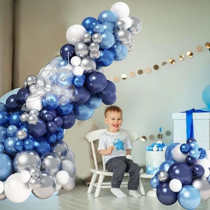 Kit D Arche De Ballons Bleus Blancs Et Argentés Guirlande De Ballons