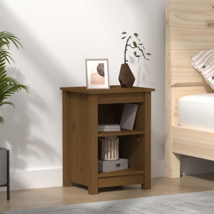 HEN Table De Chevet Marron Miel X X Cm Bois De Pin Massif Cdiscount Maison