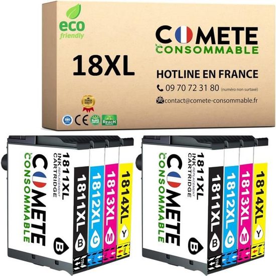 Marque française 18XL 8 Cartouches Compatible avec Epson 18 XL