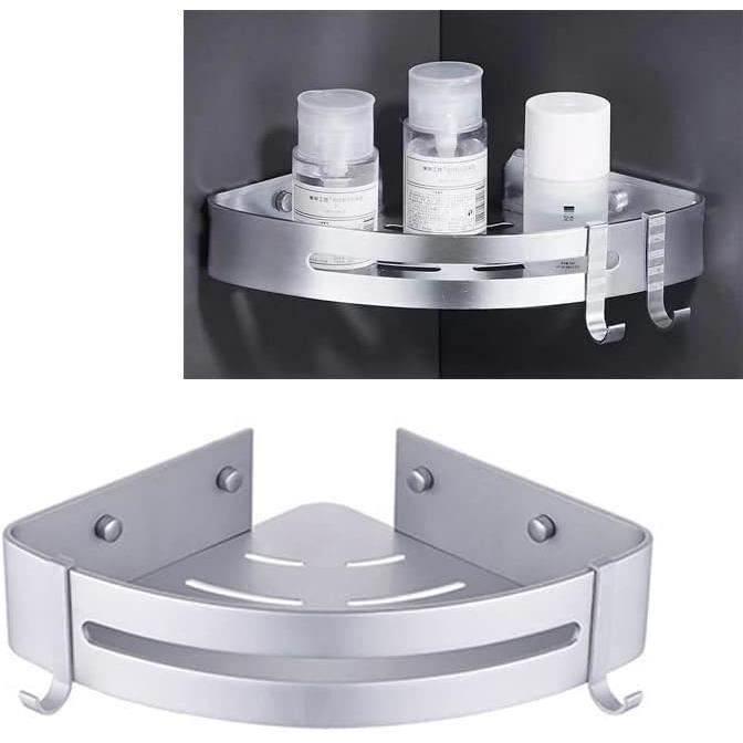 Étagère D Angle De Salle De Bain En Aluminium Adhésif Sans Perçage Avec Crochets Mobiles Pour