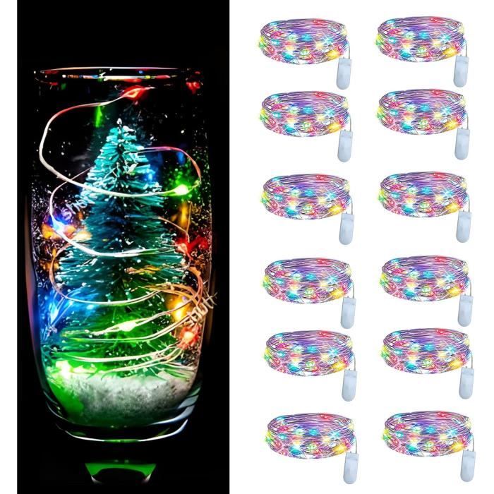 Lot De 12 Guirlandes Lumineuses Colorées À Piles 2 M 20 Led Mini