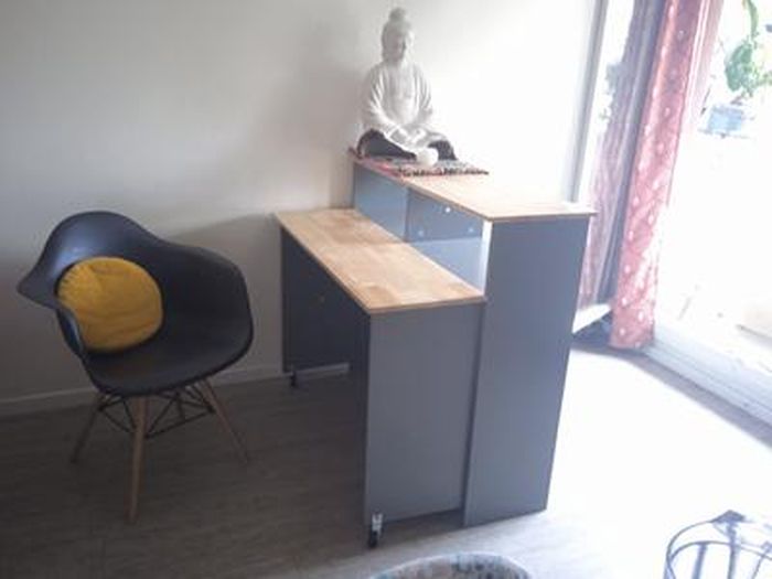 Ilot de cuisine table de bar rabattable - multi-rangement - MDF gris ...