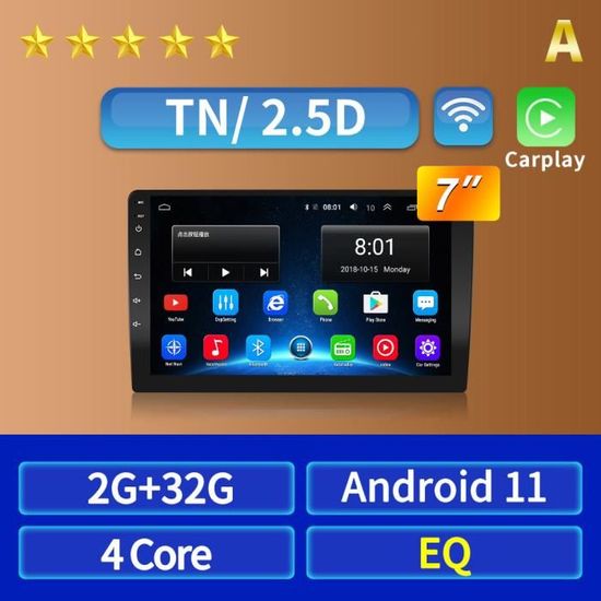 7 pouces 2G 32G - Autoradio stéréo 7 ", Android 10, Navigation GPS, Wifi, RDS, IPS, DSP, Audio ...