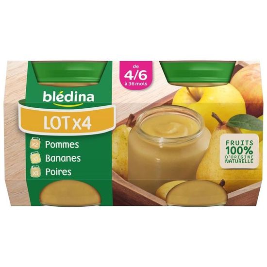 BLEDINA Mon 1er Petit pot 3 variétés Pomme Poire Banane - 4x40 g - Dès ...