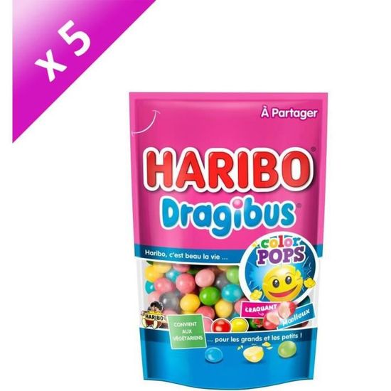 [LOT DE 5] HARIBO Billes de Dragibus Color Pops, craquant et moelleux ...