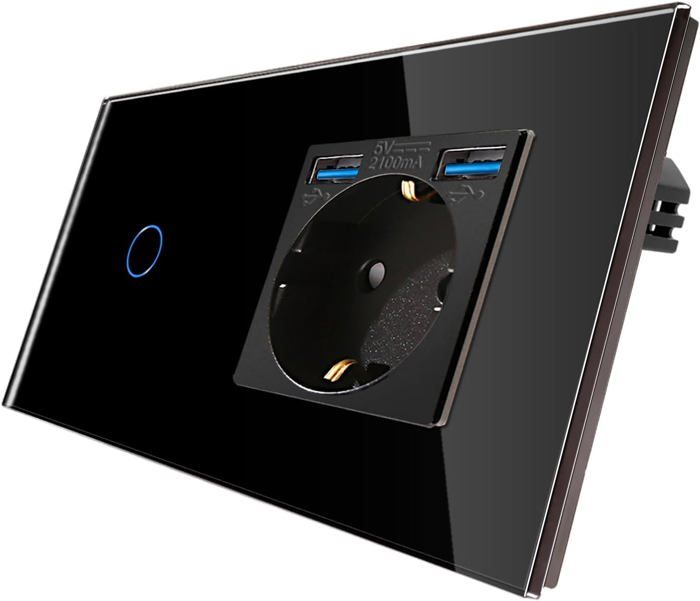 Interrupteur tactile avec prise Schuko avec ports USB (type A 2, 1 amp ...