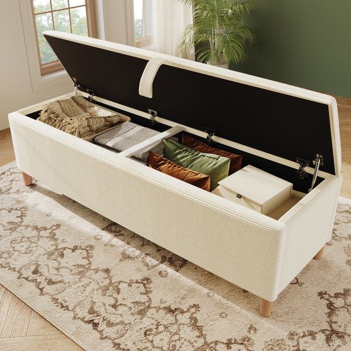 Lit double 160x200 avec banquette - Chêne clair & velours côtelé beige ...