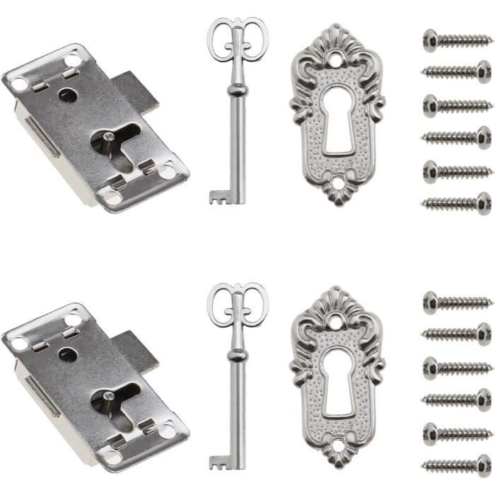 2 Set Serrure Ancienne Porte Antique Cabinet Lock Argent Vintage Design ...