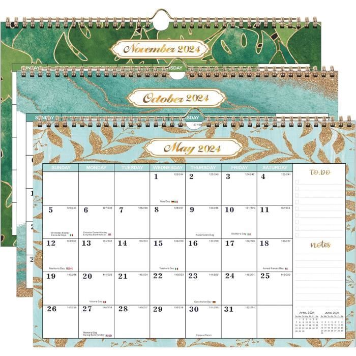 Grand Calendrier Mural 2024 De Janvier 2024 À Décembre 2024 ...