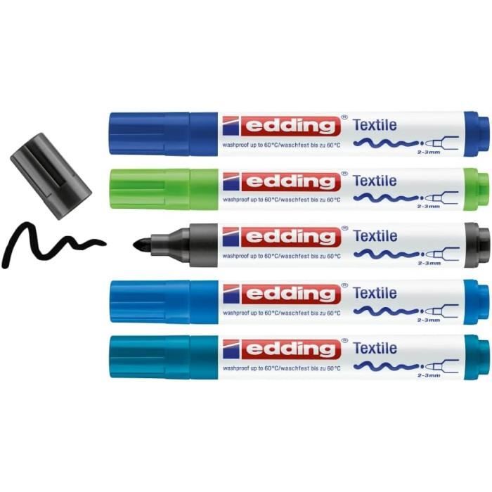 Edding 4500 Marqueur pour textiles - noir, 3x bleu, vert - 5 pièces ...