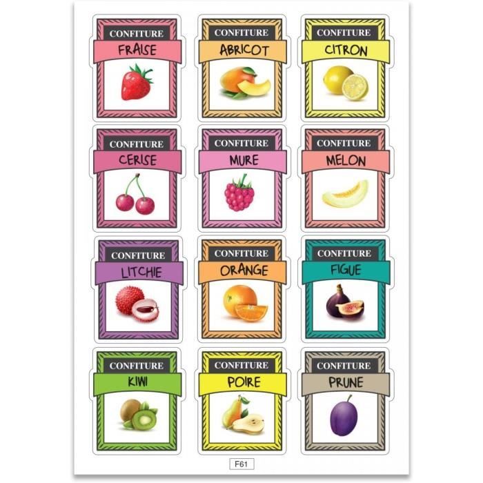 Planche A4 de stickers étiquette pot de confiture bocaux autocollant ...