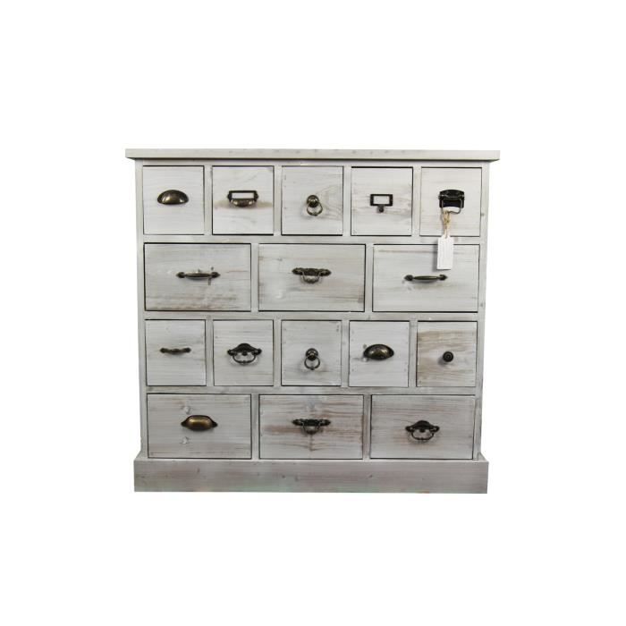 Meuble Semainier Chiffonnier Grainetier Bois 16 Tiroirs Ceruse Blanc ...