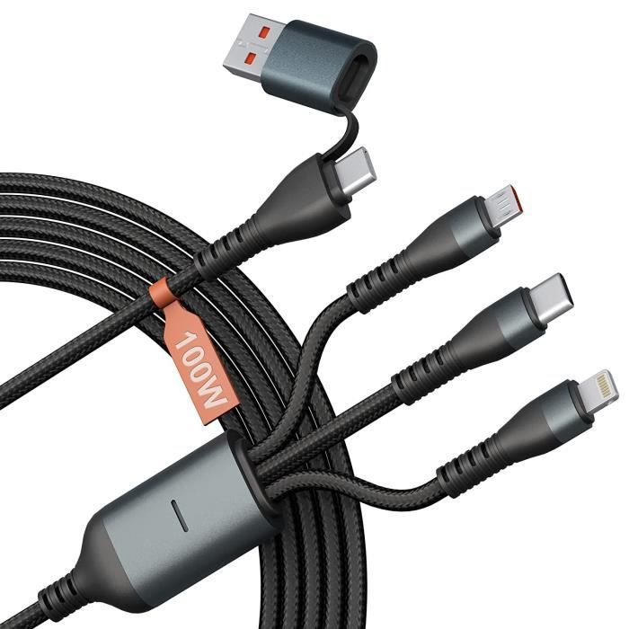 100 W Câble Multi Chargeur 3 M-10 Ft [Certifié Apple Mfi] 5 En 1 Usb A ...