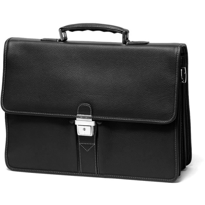 Cartable en cuir de vachette grainé noir pour homme - GERARD HENON GH ...