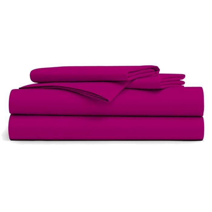 Drap Plat - ROSE FUSHIA - 240x300cm - 100% Coton - 57 fils/cm - Lavable ...