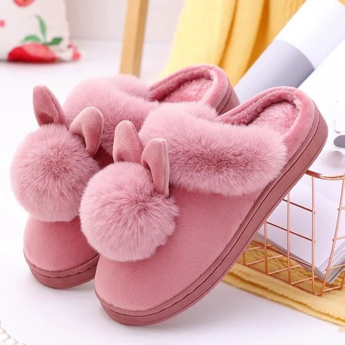 Pantoufles d'hiver moelleuses pour femmes,chaussures de maison chaudes ...