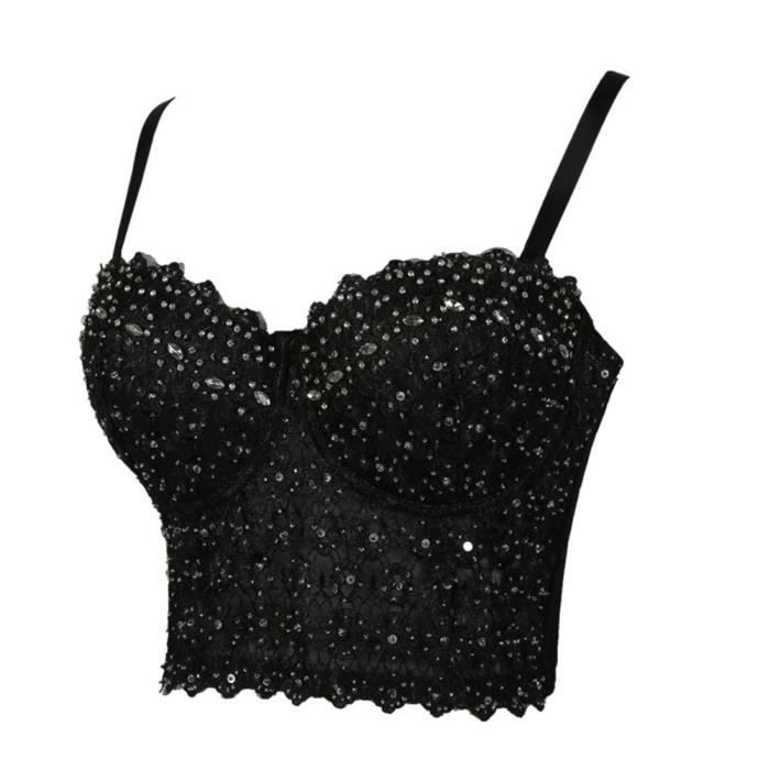 Femme Bustier Top Camisole Strass Brodé Dentelle Corset Bra sans ...