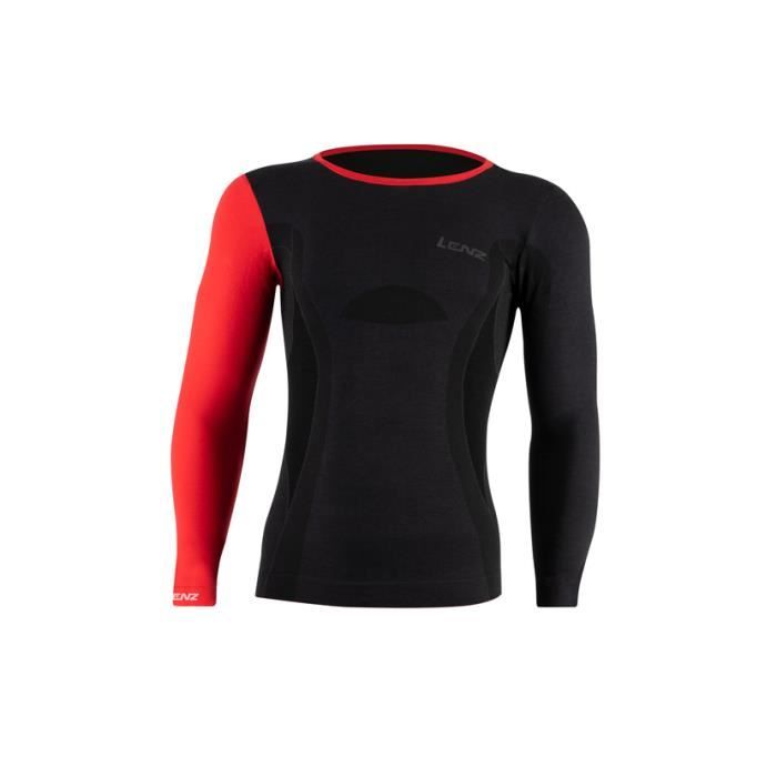 Sous maillot manches longues Lenz Merino 6.0 - Noir/Rouge - Homme ...