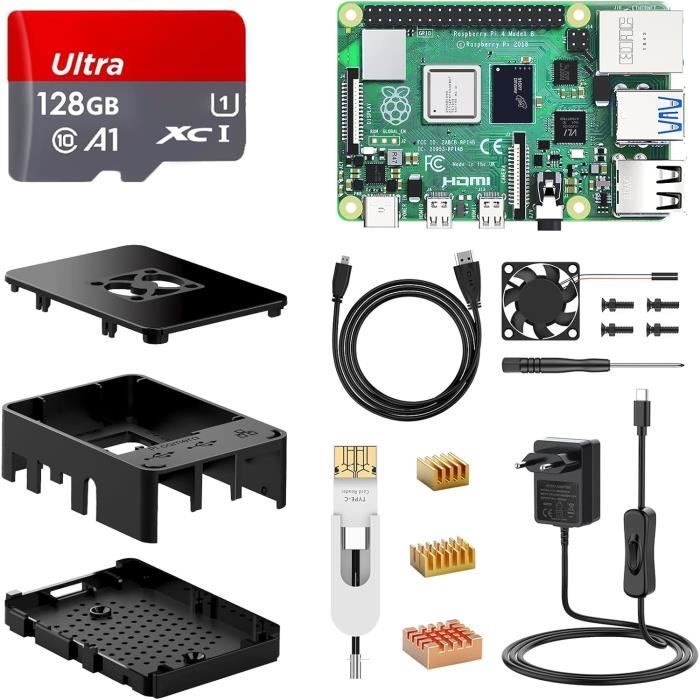 Raspberry Pi 4 Modèle B, 8G Ram+128G Carte Mémoire, Starter Kit Complet ...