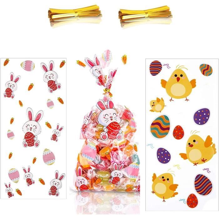 Paques Sacs de Bonbon Sucré Cadeau,Sacs de Paques en Cellophane, 100 ...