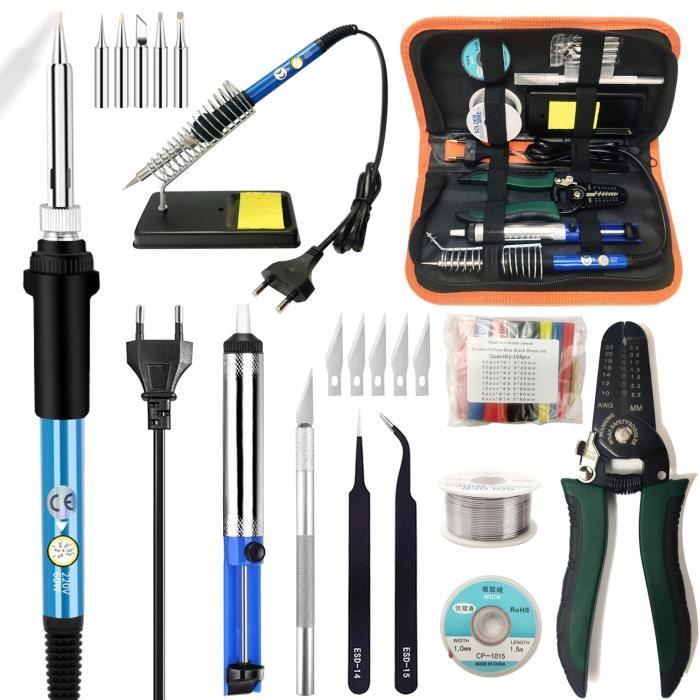 Fer à Souder Kit,Température Réglable 200℃-450℃,164PCS Tube Thermorétractable, 60W Kit de ...