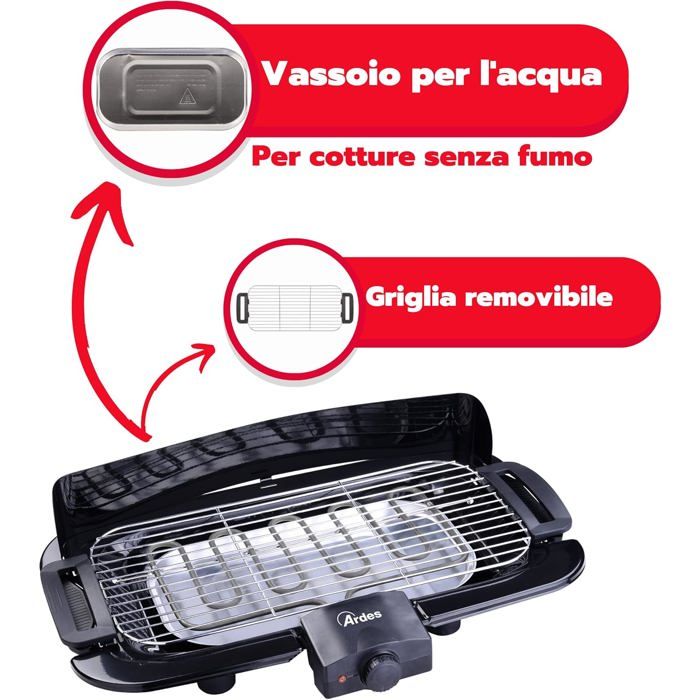 ARDES - Barbecue électrique portable sans fumée de 2000 W Grill électrique portable pour balcon ...