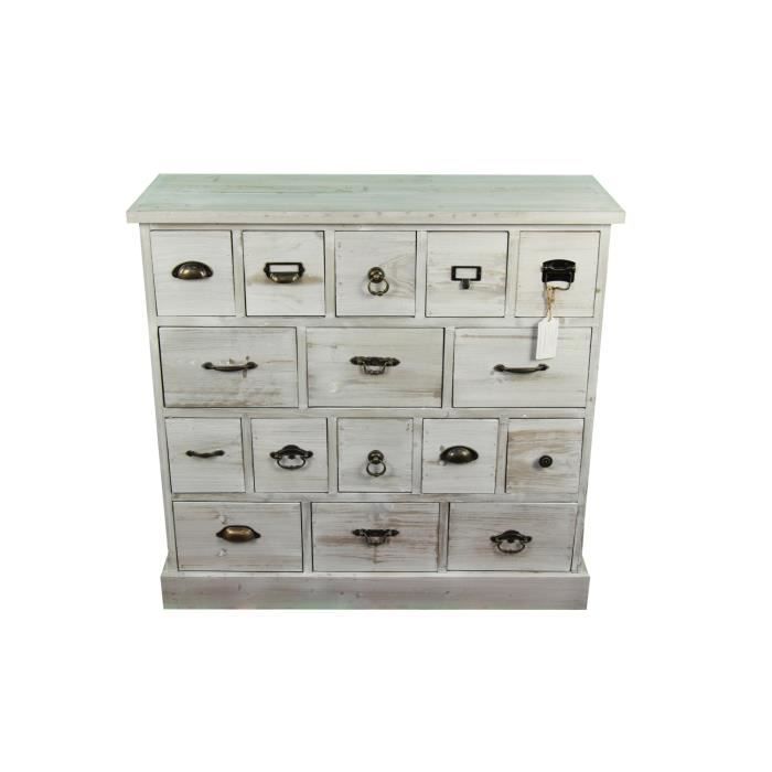 Meuble Semainier Chiffonnier Grainetier Bois 16 Tiroirs Ceruse Blanc ...
