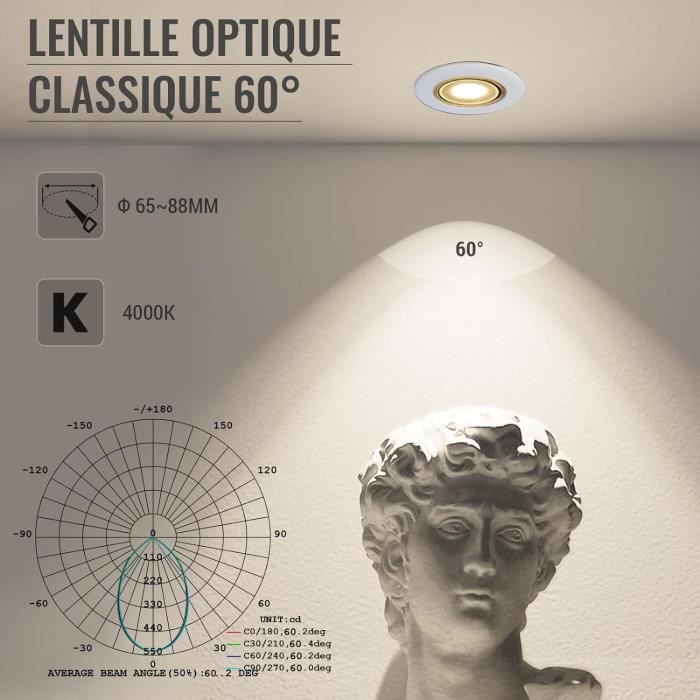 Ensemble De 6 Spots Encastrables Led 230V 10W Dimmables, Spot Led Blanc ...