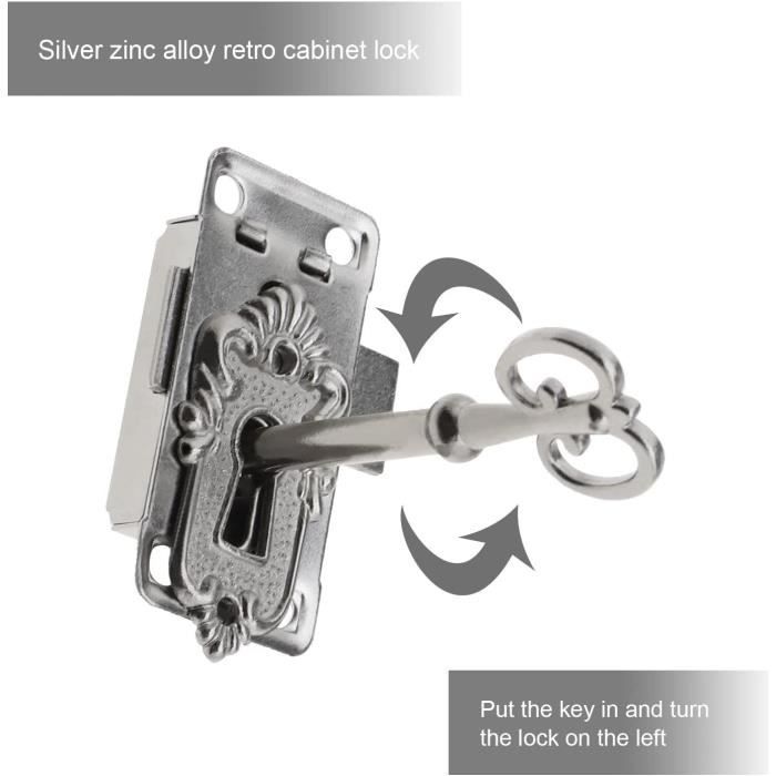 2 Set Serrure Ancienne Porte Antique Cabinet Lock Argent Vintage Design ...