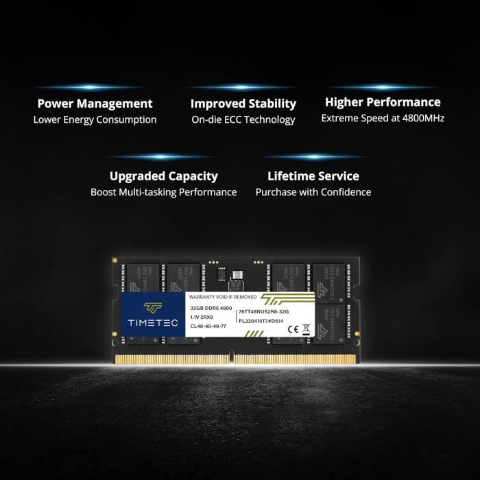 Timetec RAM DDR5 4800 MHz PC5-38400 sans Tampon Non ECC CL40 pour ...