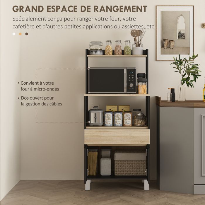 Meuble micro onde, buffet cuisine avec placard tiroir étagère supérieur ...