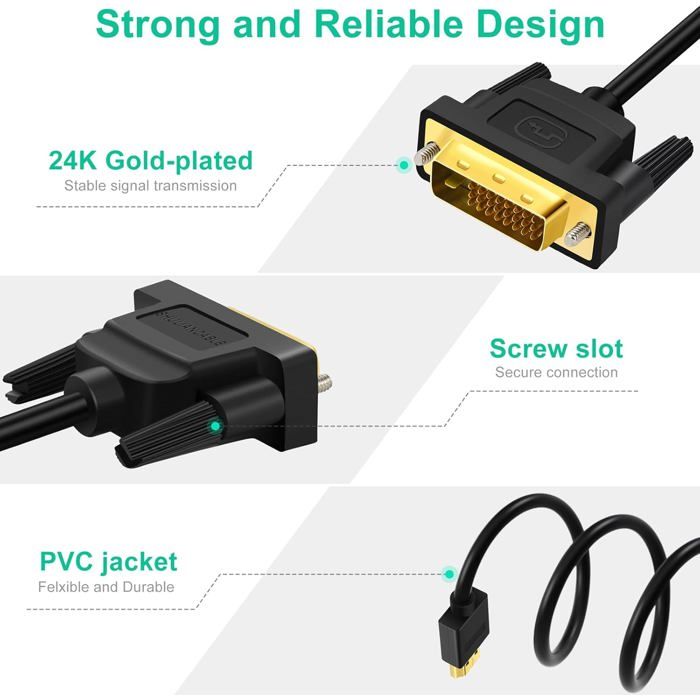 Câble HDMI vers DVI - KAL - 1080P - Plaqué or - 3M - Cdiscount Informatique