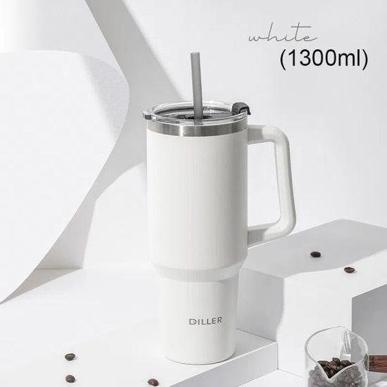 Travel Cup 1300ml avec Paille & Anse Gourde Isotherme Inox Recyclé ...