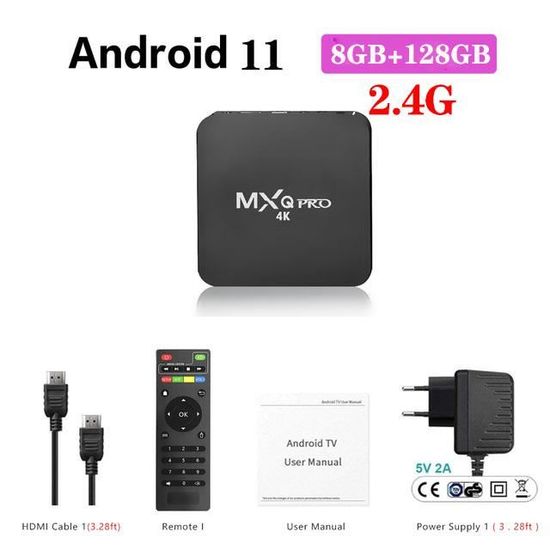 Ue Plug - 8G 128G 2,4G - Boîtier Smart Tv Mxq Pro 4k, Android 10, Rk3128,Wifi 2.4 Go, Quad Core ...