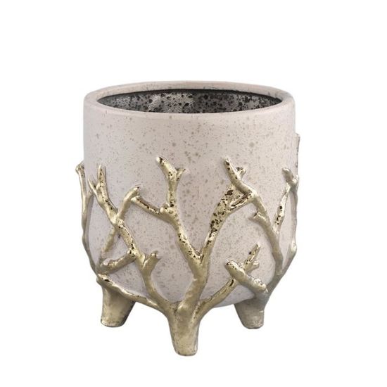 PTMD Quin Pot de fleur - 15 x 15 x 16 cm - Céramique - Crème ...