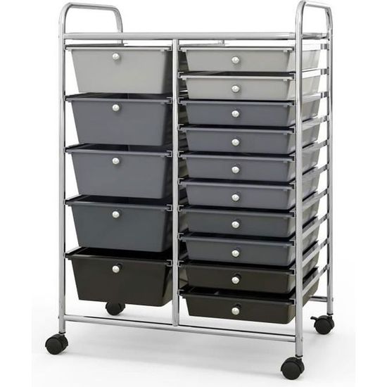 COSTWAY Tour de Rangement à Roulettes - 15 Tiroirs Amovibles Noir et ...