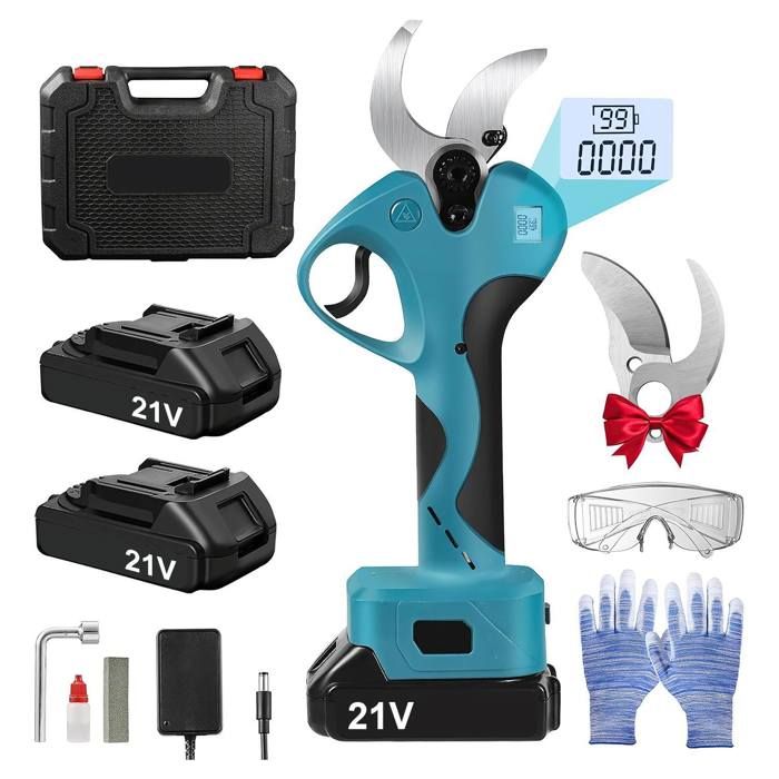 Sécateur électrique sans fil 21 V 40 mm avec 2 batteries 2000 mAh pour jardinage, vigne et ...