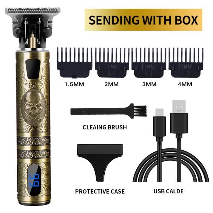 Démon LCD Tondeuse à barbe électrique Vintage T9 pour hommes, rasoir professionnel pour couper ...