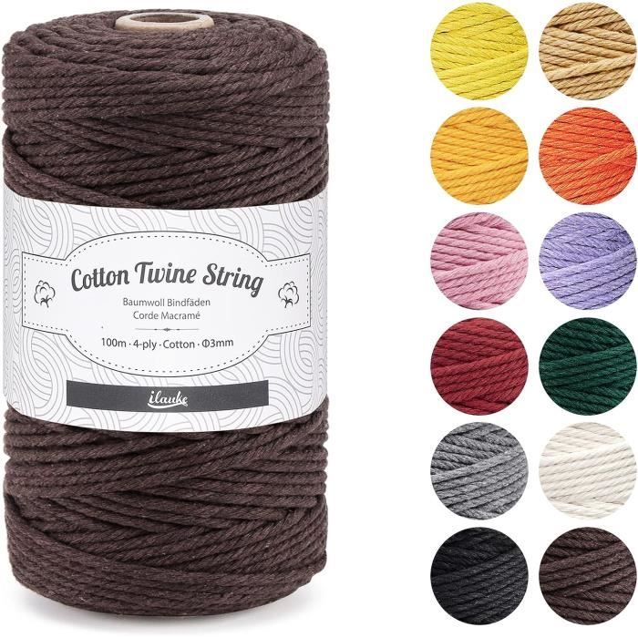 Fil De Coton Naturel,Corde Macramé 3Mmx100M,Coton Fil Macramé Ficelle ...