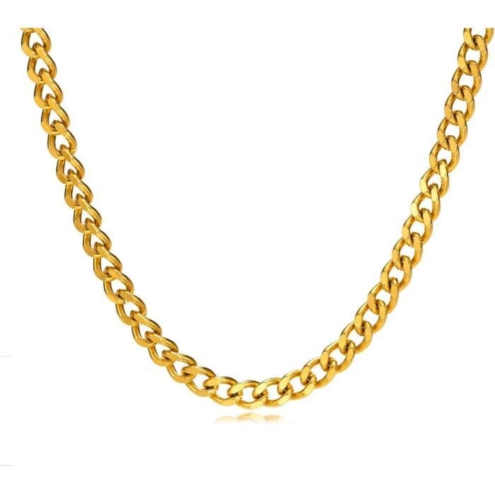 Collier en acier inoxydable or-argent, maille Figaro pour femme et ...