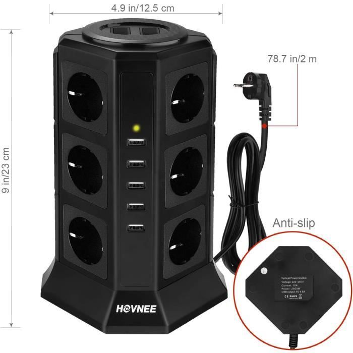 Tour Multiprise, Multi Prises Électriques avec 12 Prises, 5 Ports USB ...