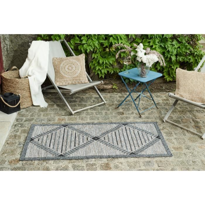 Tapis intérieur extérieur motif losange - NAZAR RUGS - 70x140 cm - Acapulco - Gris - Cdiscount ...
