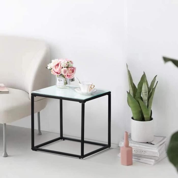 GOLDFAN Table Basse en Verre Table de Salon Carrée Moderne Table d ...