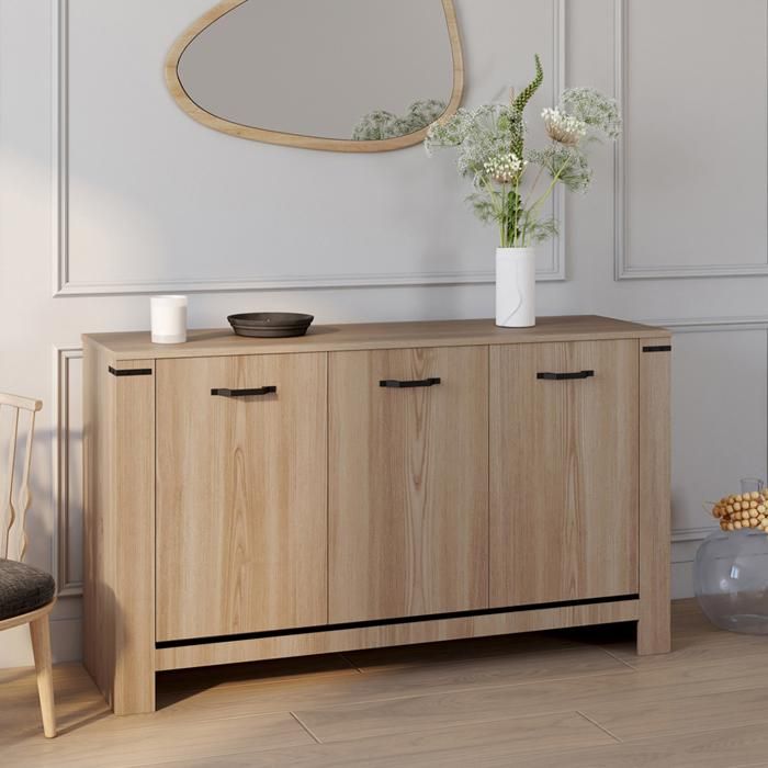 ID MARKET buffet 3 portes 140 cm Moderne bois - Cdiscount Maison