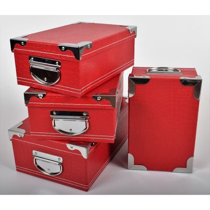 BOX Lot de 4 boites de rangement en carton - Rouge - Cdiscount Maison