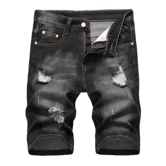 Short Homme - XH269 - Troué Uni - Skinny Stretch - Noir Noir ...